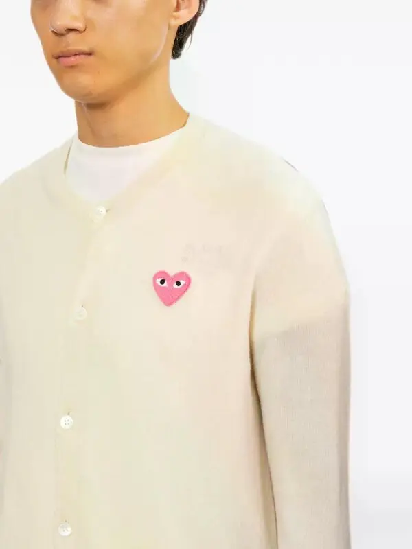 Play Comme Des Garcon Logo-embroidered Cardigan - Neutrals