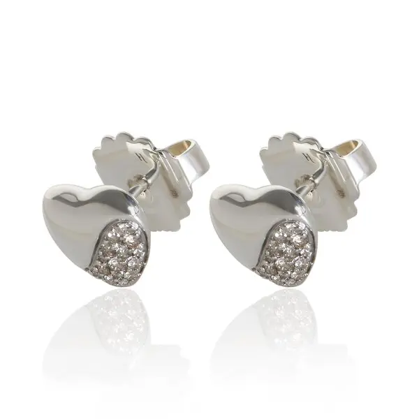 John Hardy Sterling Silver Diamond Pebble Heart Earrings