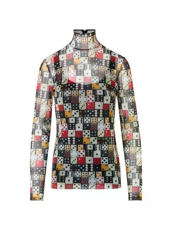 Akris Dice-print Long-sleeve High-neck Sweatshirt