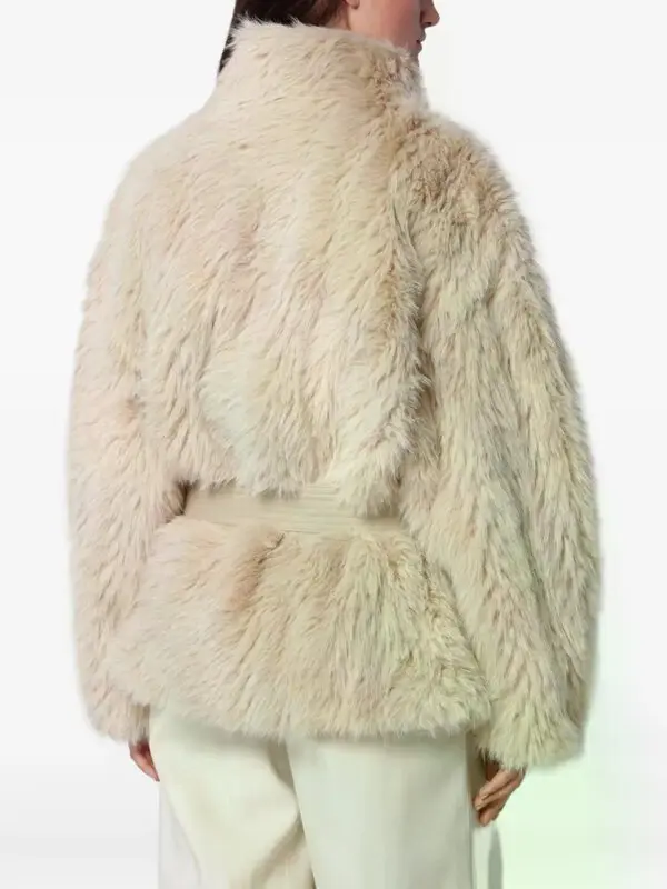 Source Unknown Ilaria Belted Faux-fur Jacket - Neutrals