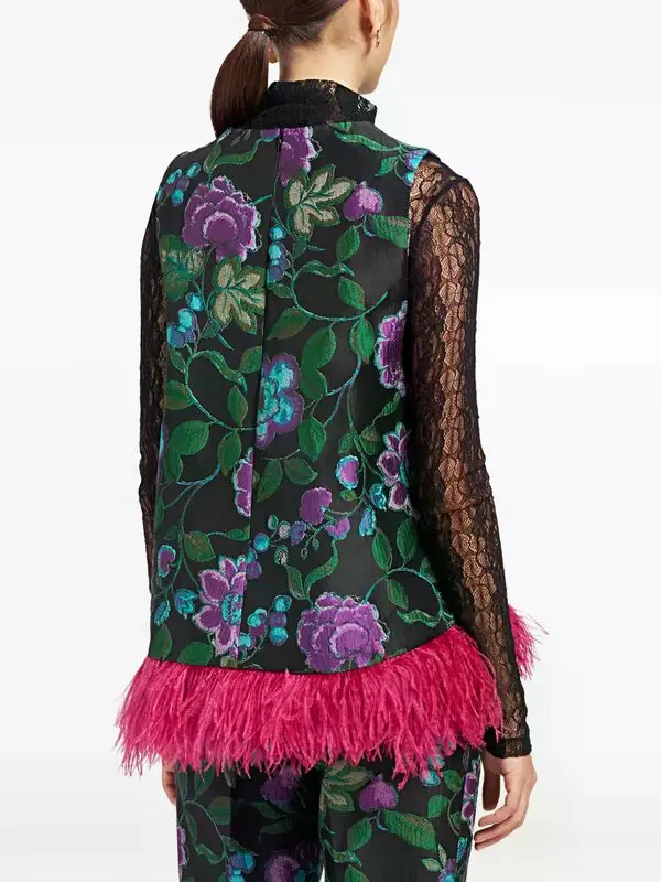 La DoubleJ La Scala Feather-trim Top - Black