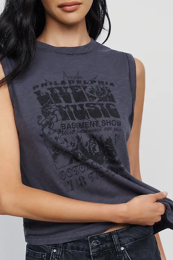 PILCRO Vnie 100% Cotton Slub Graphic Muscle Tee