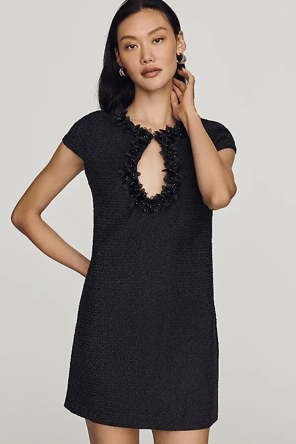 Endless Rose Floral Trim Tweed Mi Dress