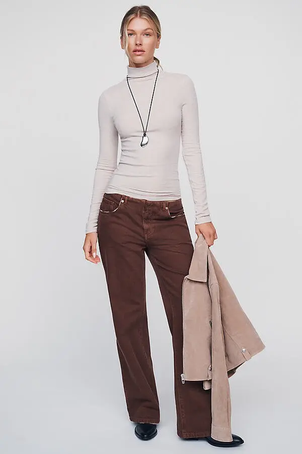Anthropologie Arena Wool Blend Fitted Turtleneck Top - Tan