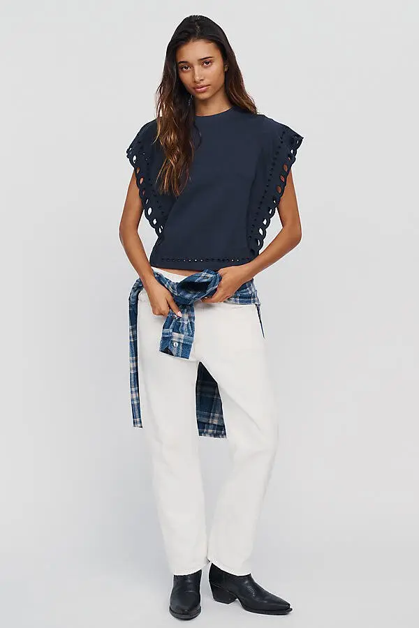RAISONNEL 100% Cotton Cutwork Top