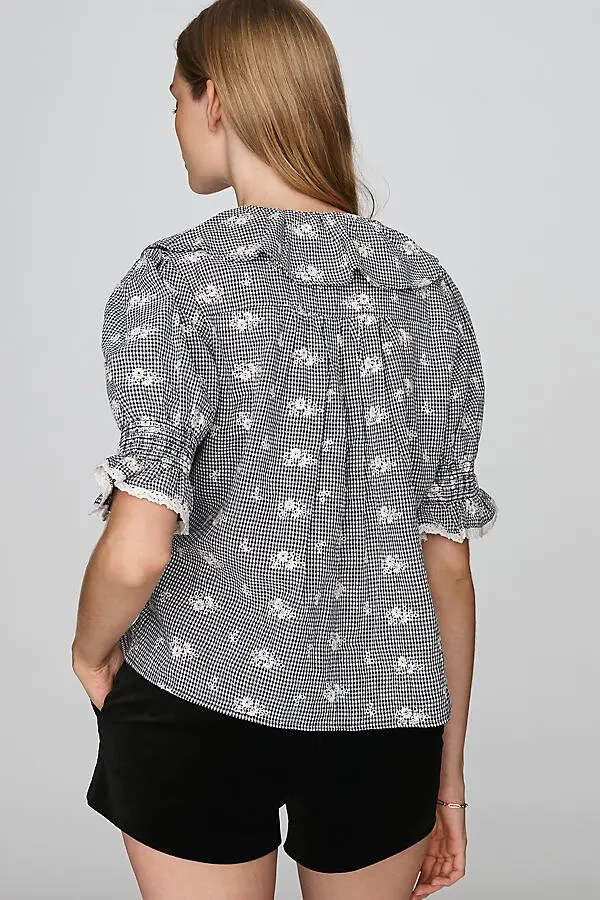 RAISONNEL Embroidered Ruffle Blouse