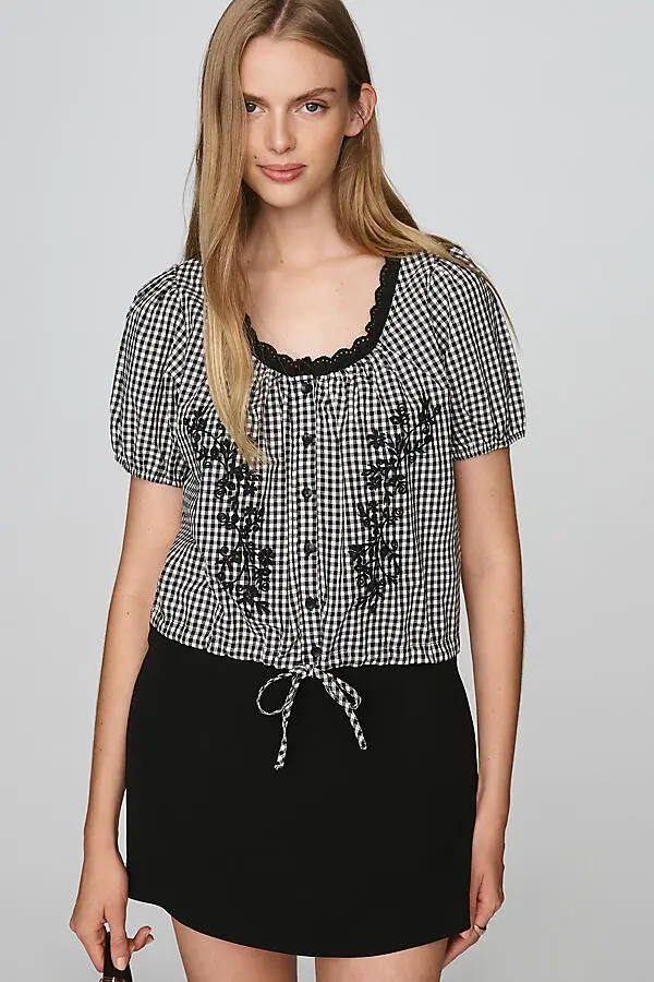 RAISONNEL Embroidered Puff-sleeve Blouse
