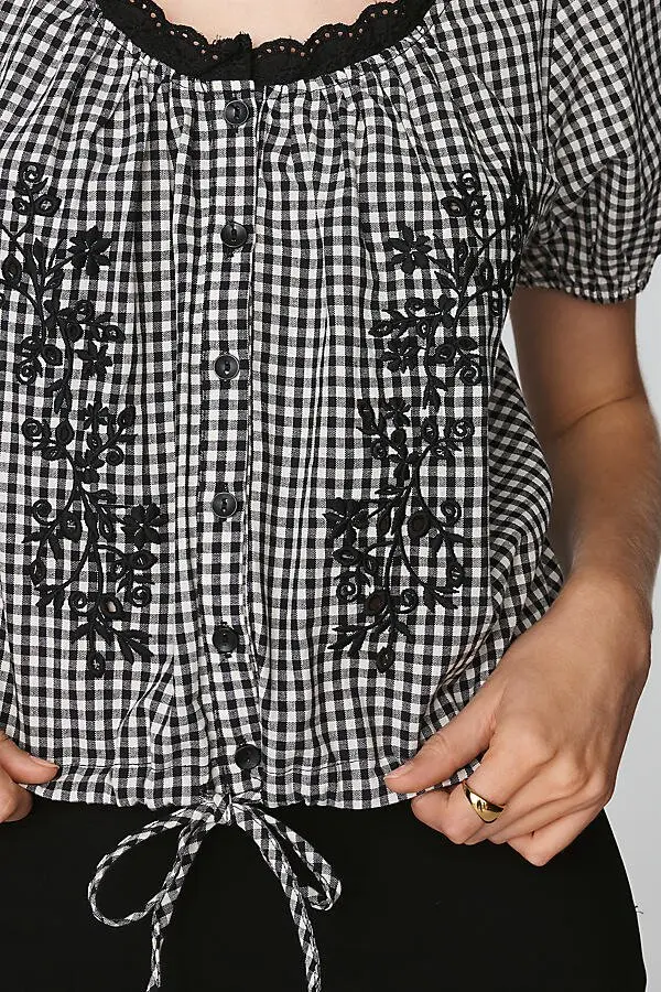 RAISONNEL Embroidered Puff-sleeve Blouse