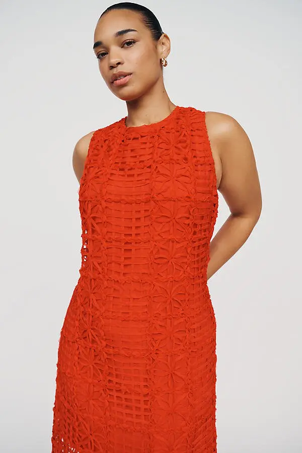 English Factory Eyelet Lace Midi Dress - Red