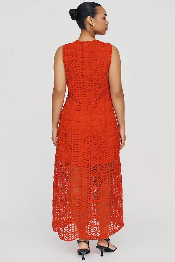 English Factory Eyelet Lace Midi Dress - Red