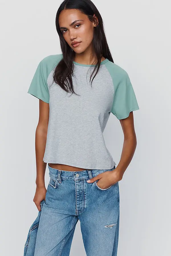 Chaser Maybel 100% Cotton Raglan Tee - Green Pattern
