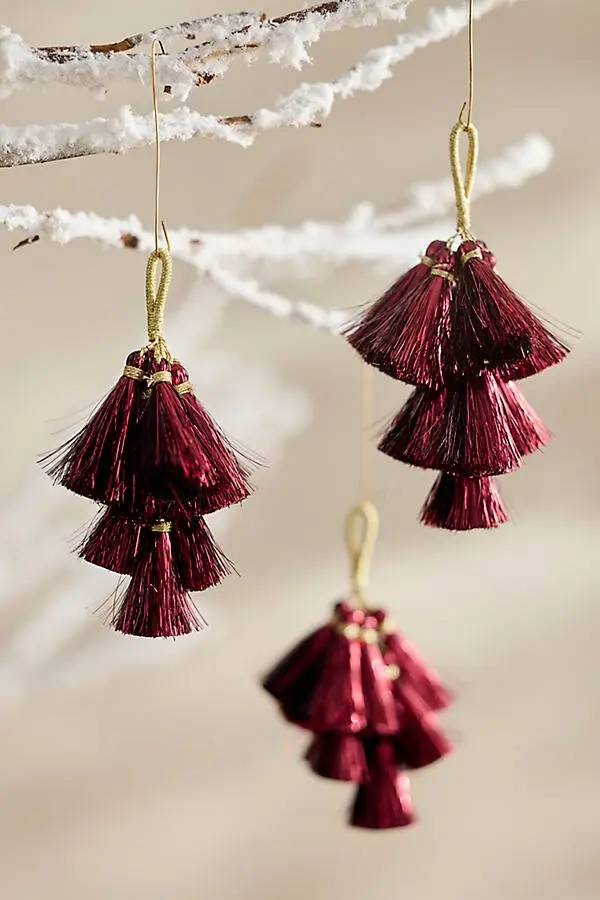TERRAIN Mi Tassel Charm Ornaments, Set Of 3 - Burgundy