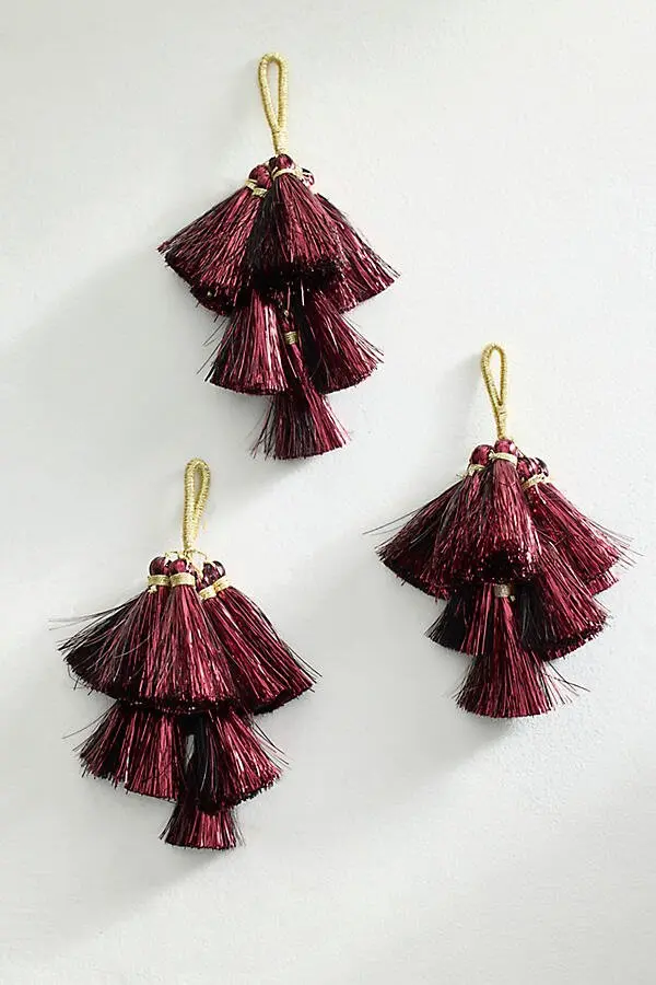 TERRAIN Mi Tassel Charm Ornaments, Set Of 3 - Burgundy