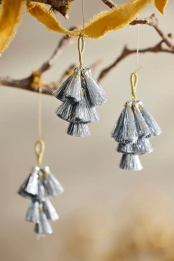 TERRAIN Mi Tassel Charm Ornaments, Set Of 3 - Silver