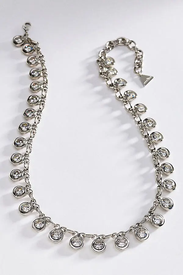 Anthropologie Brushed Bezel Crystal Necklace - Silver