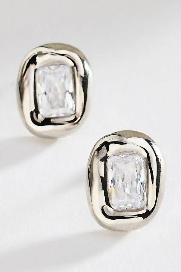 Anthropologie Gog Out Bezel Post Earrgs - Silver