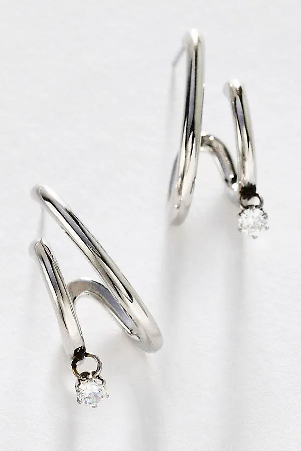 Anthropologie Crystal Double-hoop Earrgs - Silver