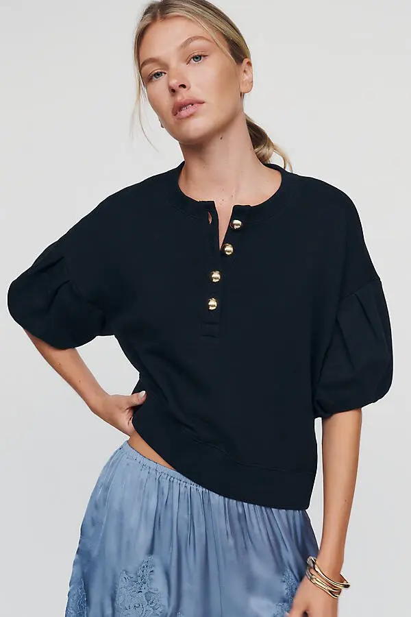 NATION LOS ANGELES Nikki Puff-sleeve Pullover - Black