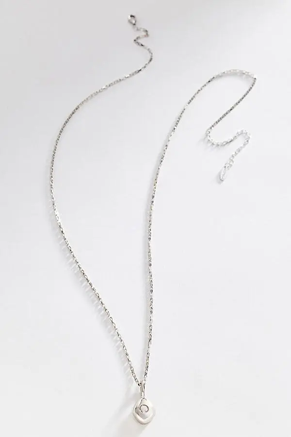 Anthropologie Bezel Crystal Pendant Necklace - Silver