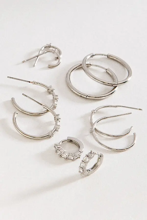 Anthropologie Foundation Hoops, Set Of 5 - Silver