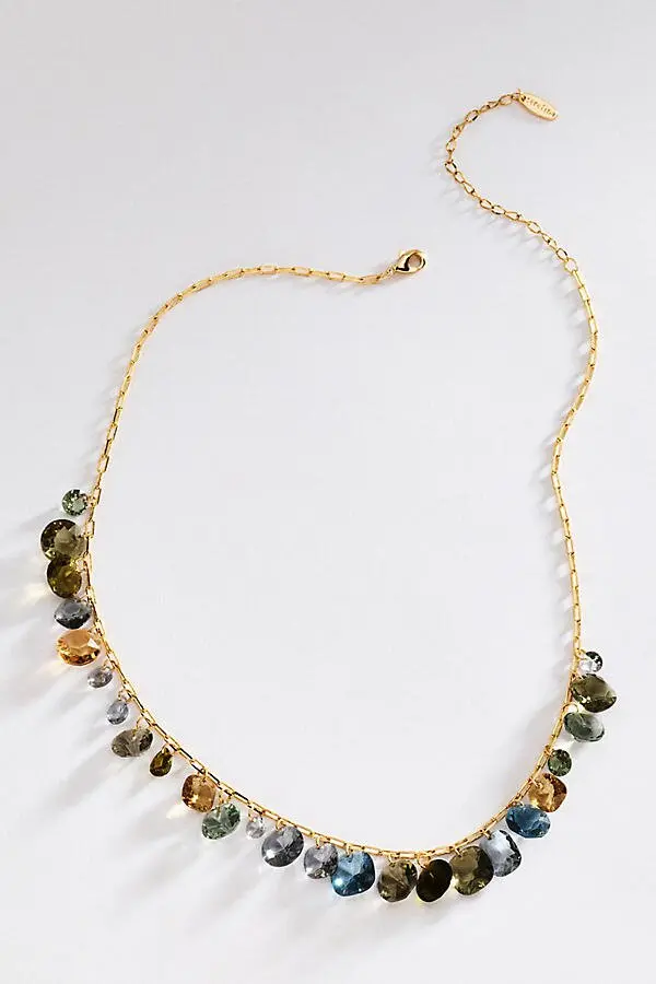 Anthropologie Floatg Crystal Necklace - Olive