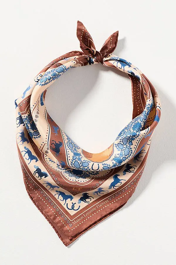 MAISON LECOMTE FLAMENT Equestrian 100% Silk Scarf - Chocolate