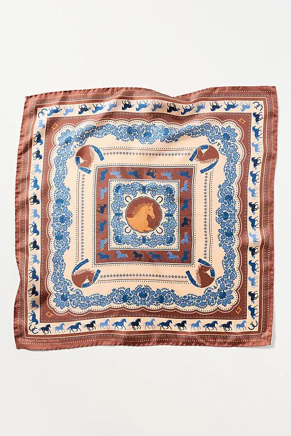 MAISON LECOMTE FLAMENT Equestrian 100% Silk Scarf - Chocolate