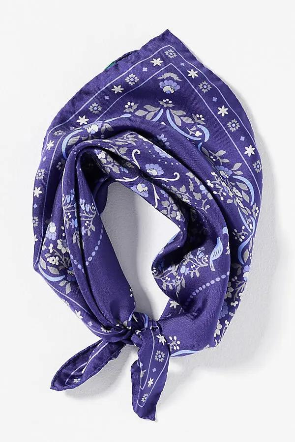 MAISON LECOMTE FLAMENT Secrete Garden 100% Silk Scarf - Dark Navy