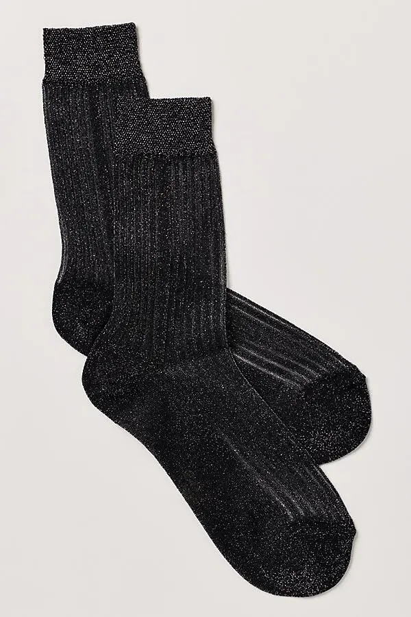 STEMS Fe Ribbed Metallic Crew Socks - Black