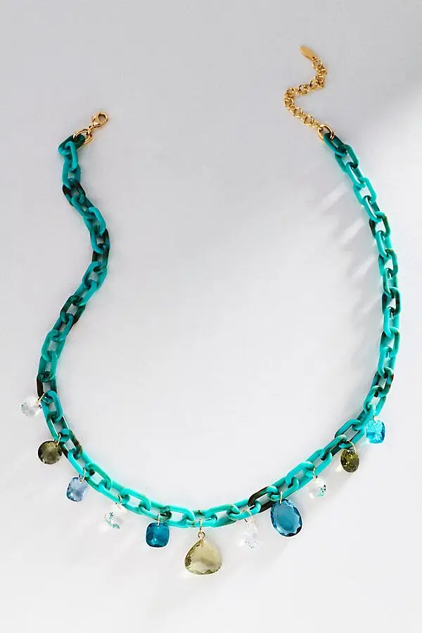 Anthropologie Crystal Res Cha Lk Necklace - Turquoise