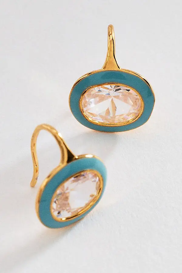Anthropologie Crystal Enamel French Hook Earrgs - Mint