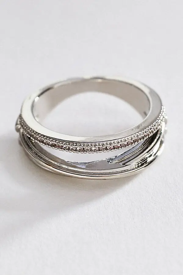 Anthropologie Stacked Crystal Rg - Silver