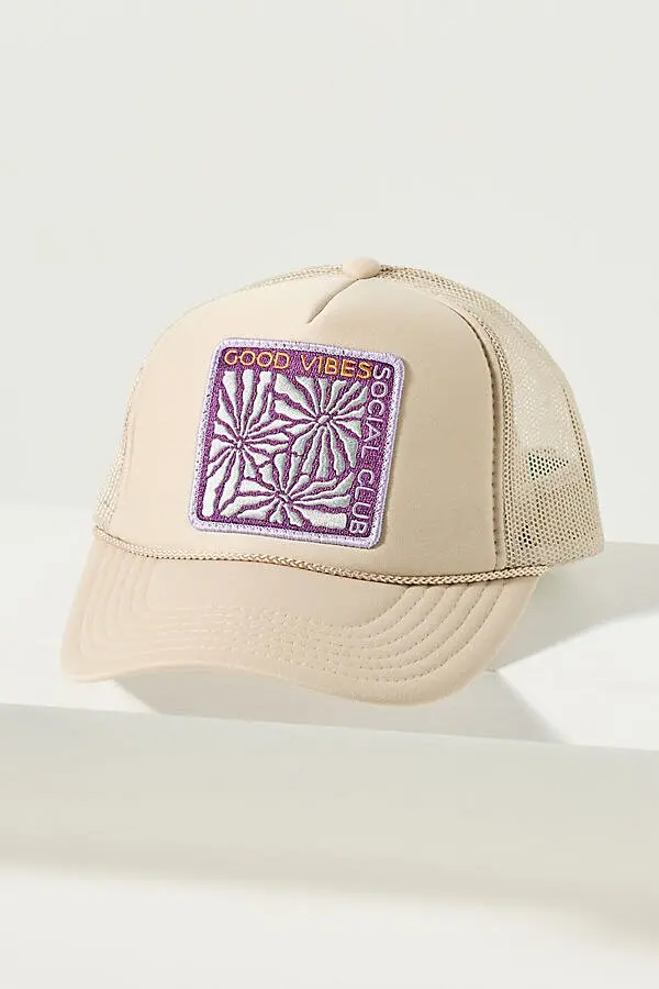 FRIDAY FEELIN Good Vibes Social Club Trucker Hat - Tan