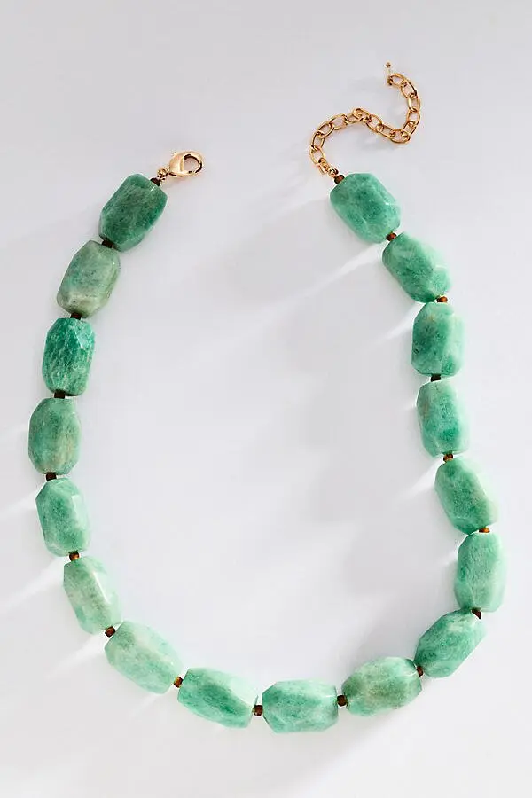 Anthropologie Chunky Organic Beaded Necklace - Mint