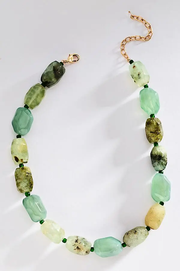 Anthropologie Chunky Organic Beaded Necklace - Olive
