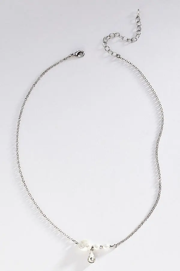 Anthropologie Delicate Pearl Necklace - Silver