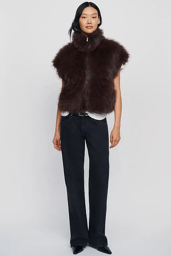 Sanctuary Faux Fur Vest Jacket - Brown