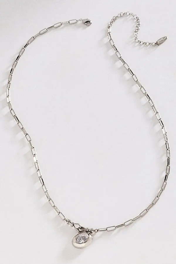 Anthropologie Sideways Oval Necklace - Silver