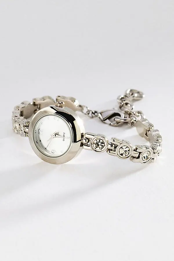 Anthropologie Round Pavé Bracelet Watch - Silver