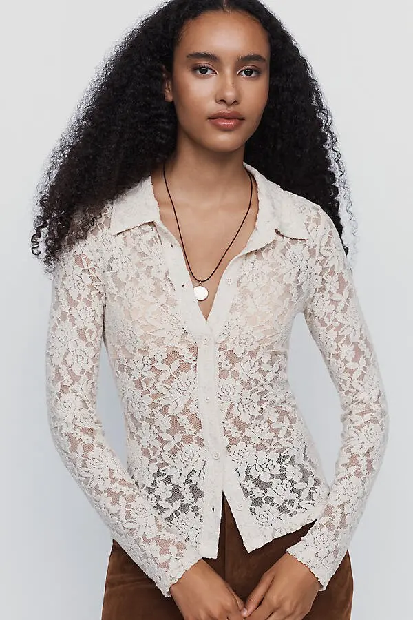 Sanctuary Dreamer Sheer Lace Top - Bone