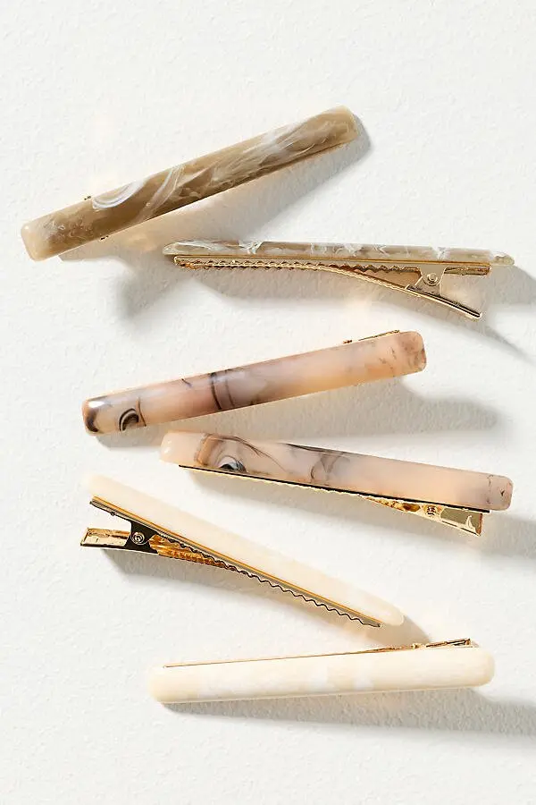 Anthropologie Marble Res Hair Clips, Set Of 6 - Neutral Pattern