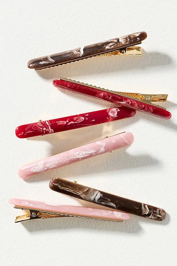 Anthropologie Marble Res Hair Clips, Set Of 6 - Pink Pattern