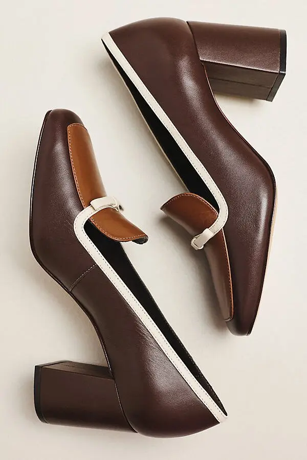 Maeve Bow Square Toe Heels - Brown