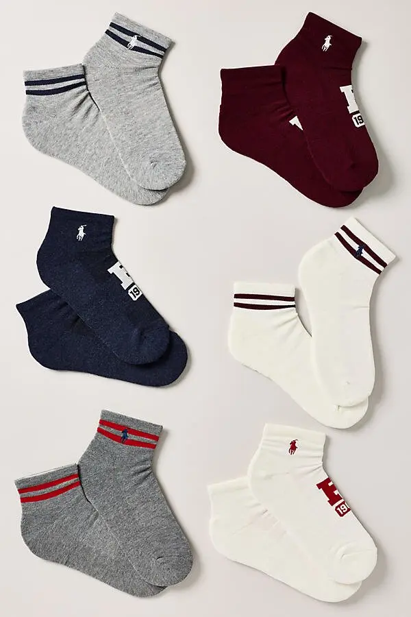 Polo Ralph Lauren Varsity Crew Socks, Set Of 6 - Ivory Pattern