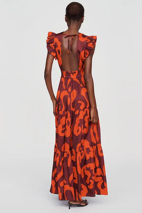 DE LORETA Ruffle Maxi Dress - Red Pattern