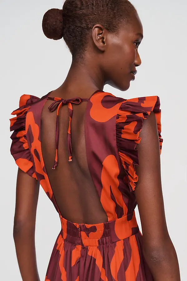 DE LORETA Ruffle Maxi Dress - Red Pattern