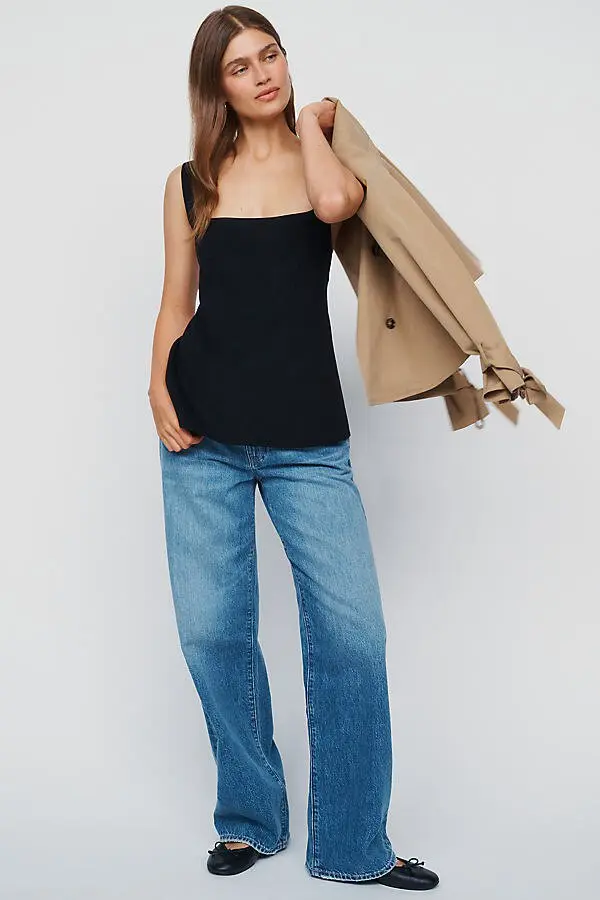 Maeve Square Neck Peplum Sweater Tank Top