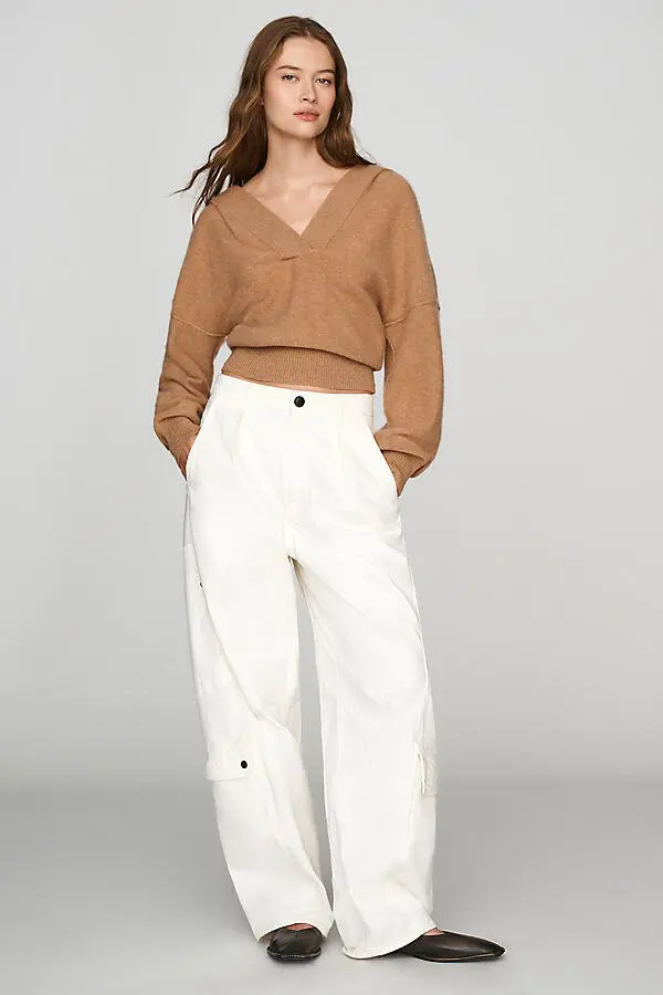 PILCRO 100% Cashmere V-neck Sweater - Tan