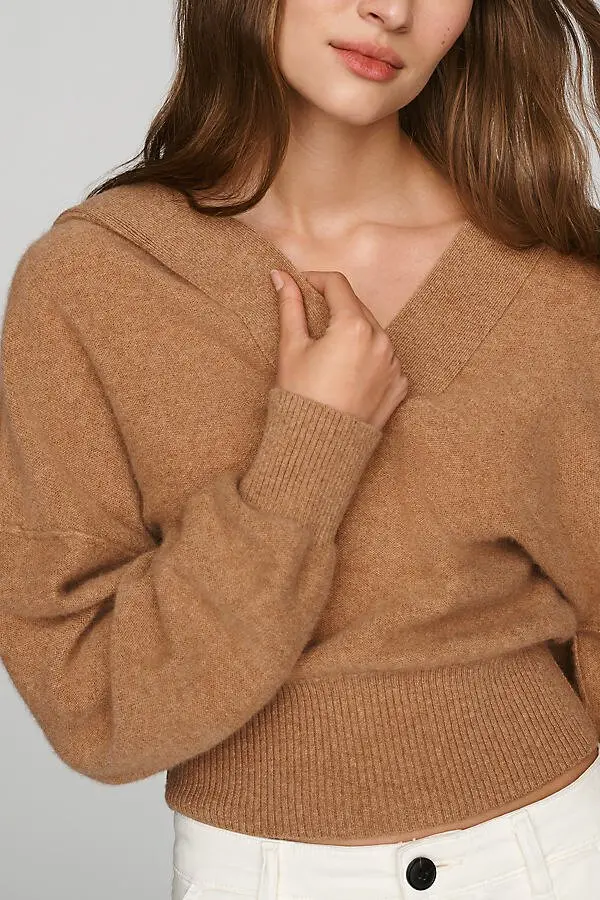 PILCRO 100% Cashmere V-neck Sweater - Tan