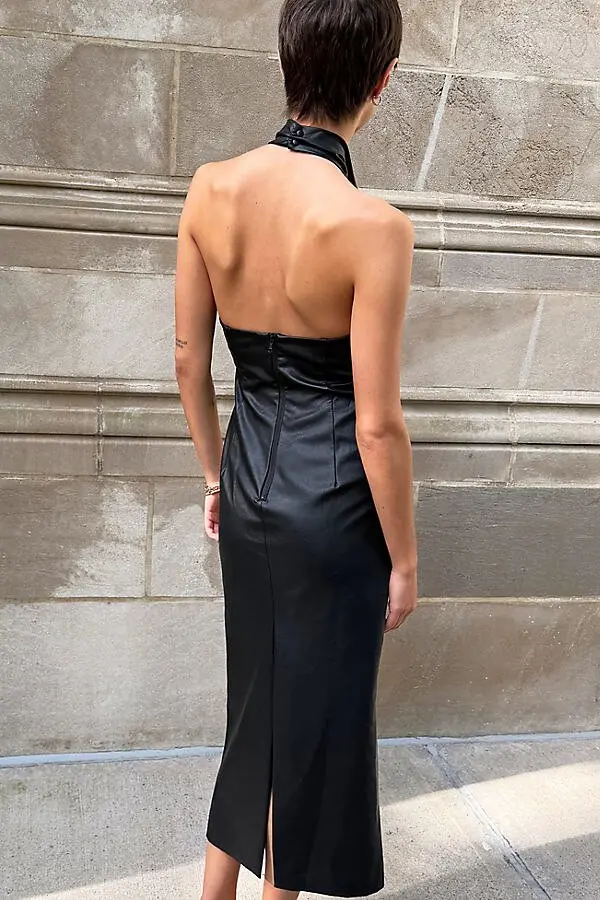Bardot Ga Faux Leather Halter Dress